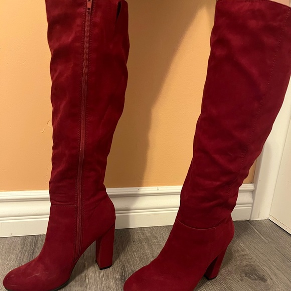 BAMBOO | Shoes | Red Knee High Boots Bought At Goodwill For Costume ...
